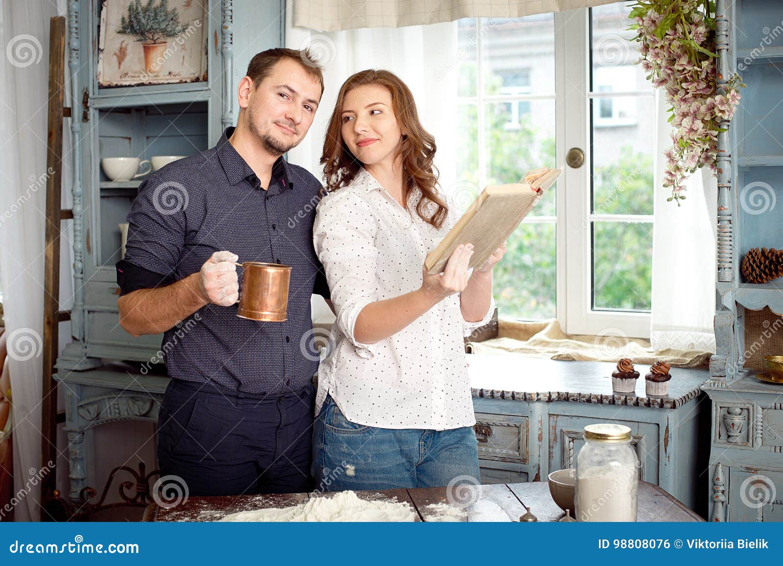 Happy Couple Cooking Together in the Kitchen Stock Photo - Image of ...