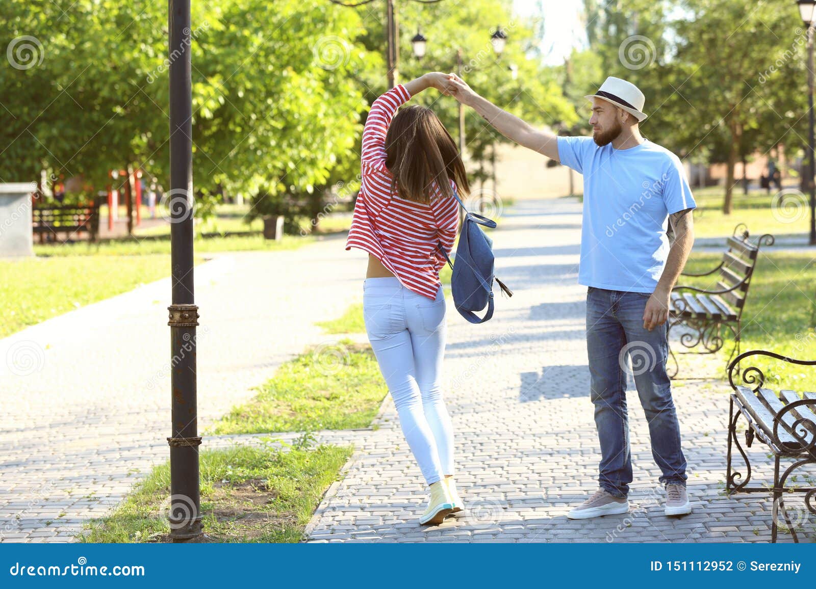 Happy Couple Dancing in Park on Spring Day Stock Photo - Image of color ...