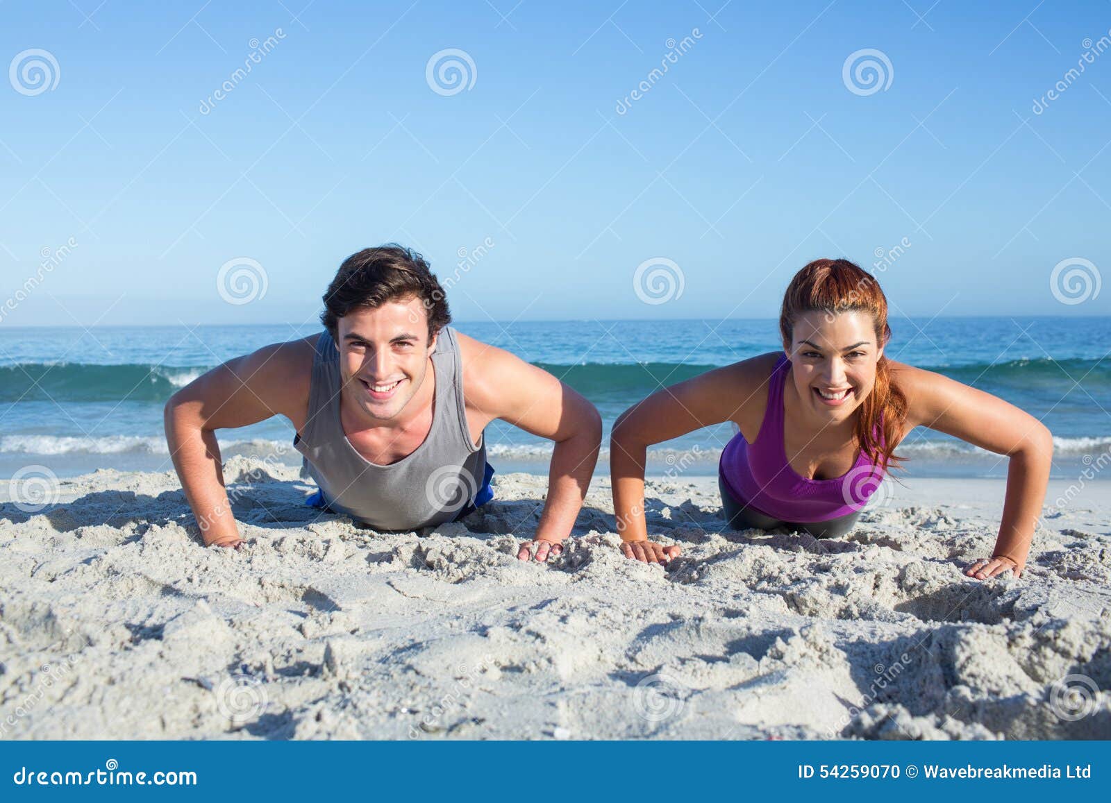 Happy Couple Doing Push Ups Together Stock Photo - Image of sportswear ...