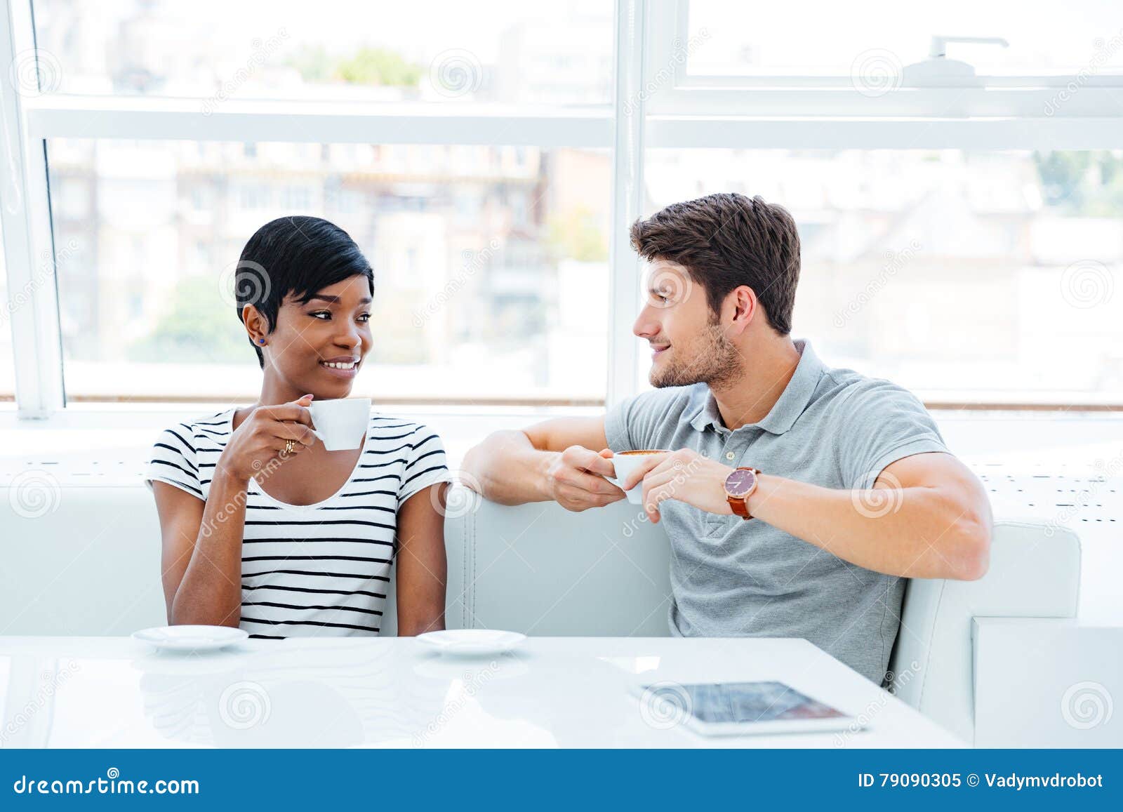 Happy Couple Drinking Coffee and Having Good Time in Cafe Stock Image ...
