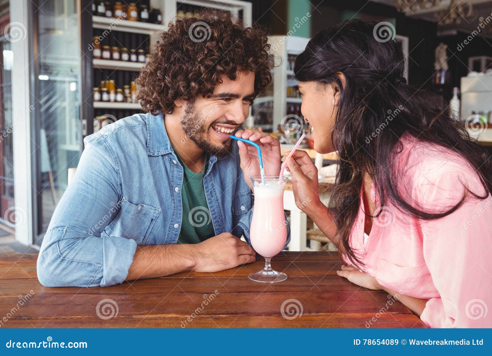 Happy Couple Drinking Milkshake Stock Image - Image of romantic ...