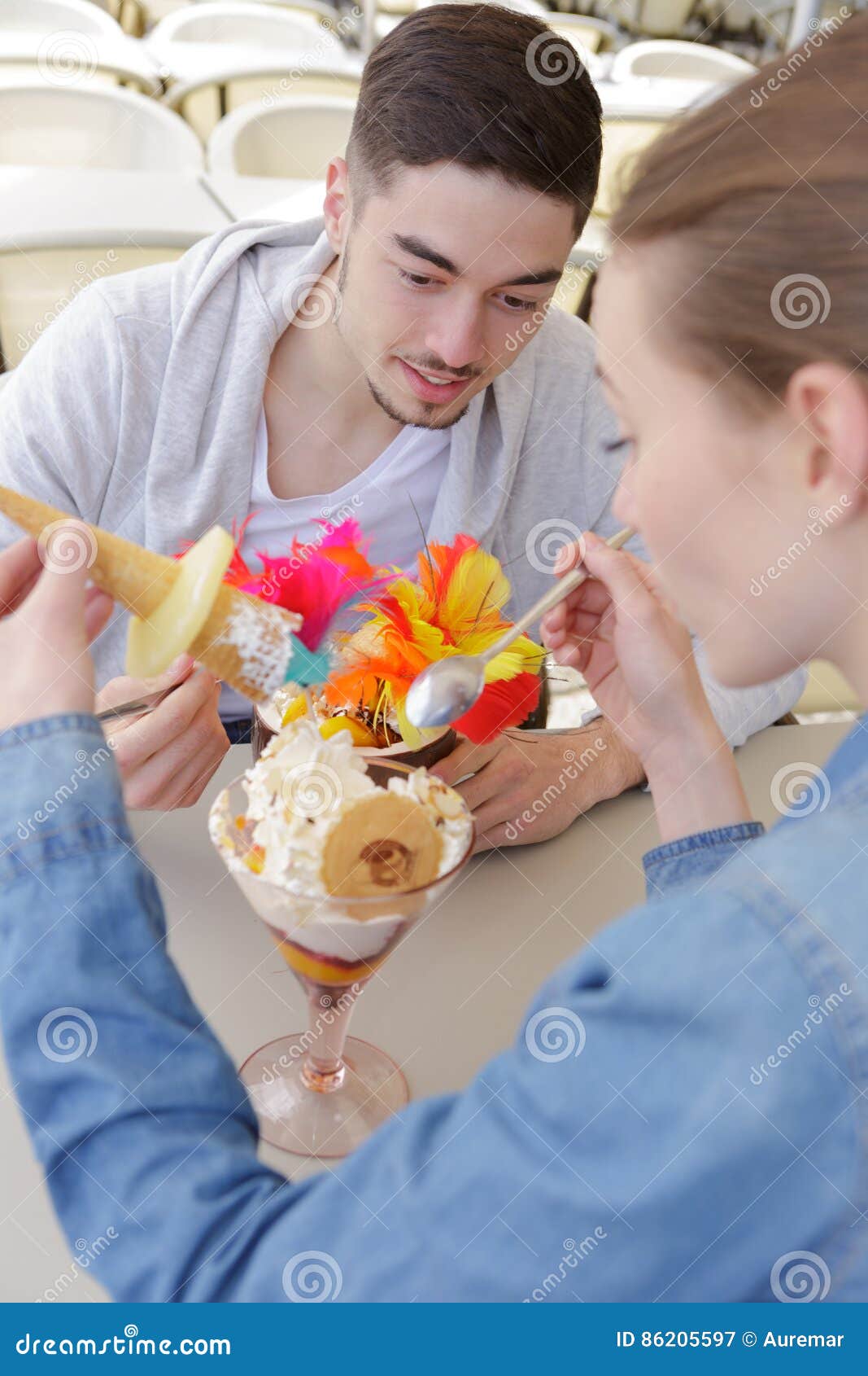 Happy Couple Eating Ice Cream Outside Stock Image - Image of healthy ...