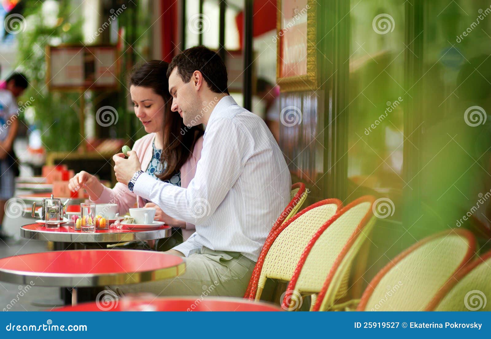 Happy Couple Eating Macaroons in a Cafe Stock Image - Image of dating ...