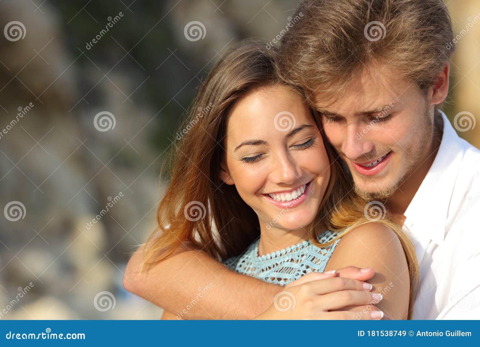 Happy Couple Flirting During Their First Date Outdoors Stock Image
