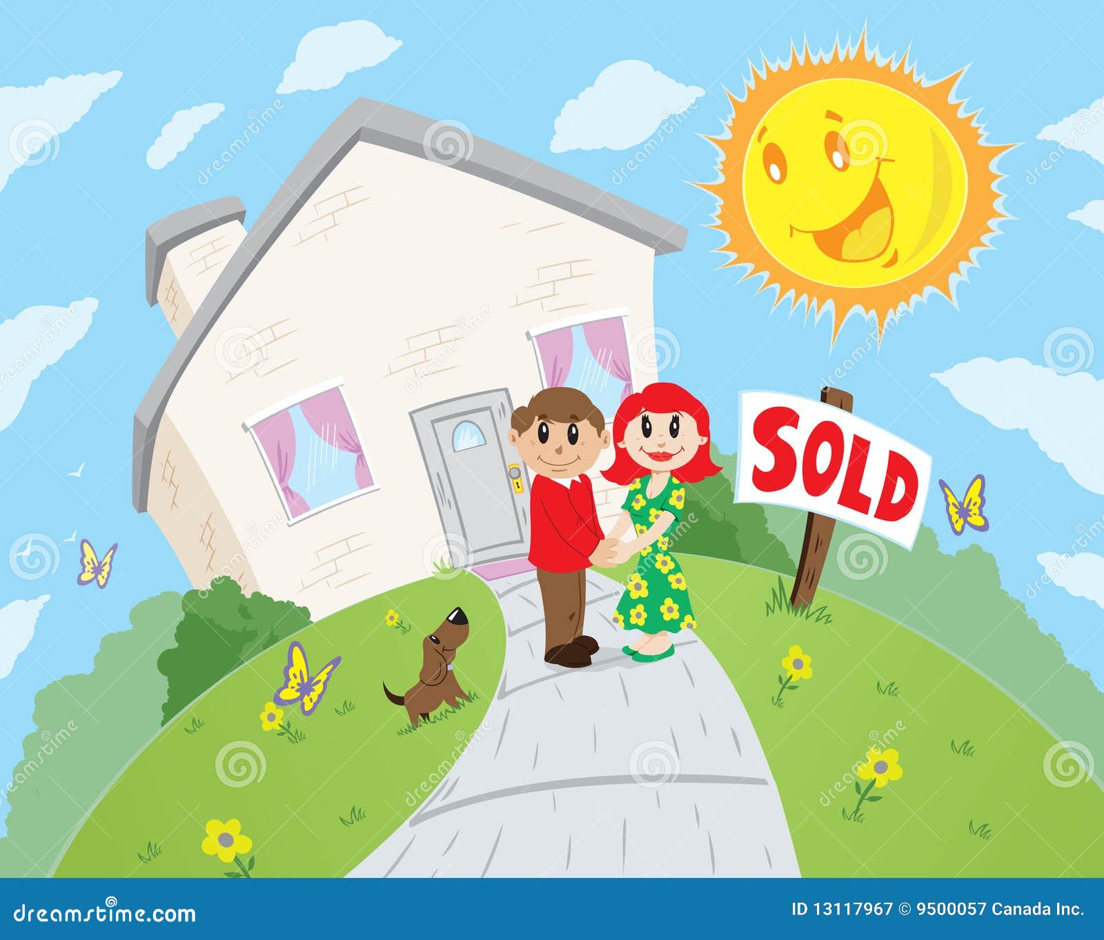 Happy Couple in Front of Sold/purchased House. Stock Vector ...