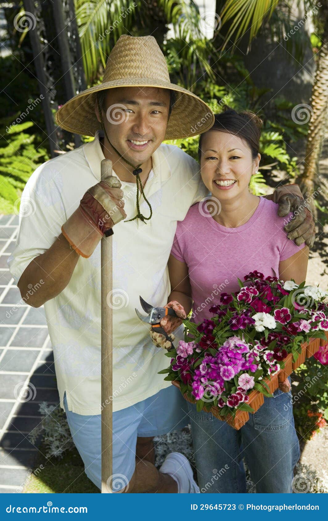 Happy Couple Gardening Together Stock Image - Image of leisure, asian ...