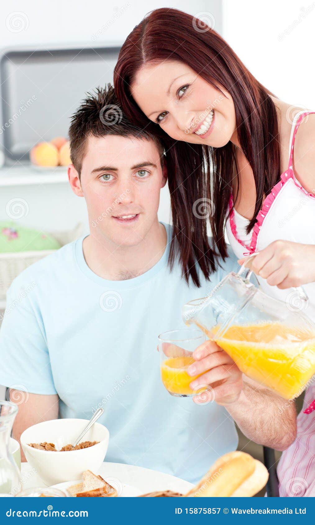Happy Couple Having Breakfast in the Kitchen Stock Image - Image of ...
