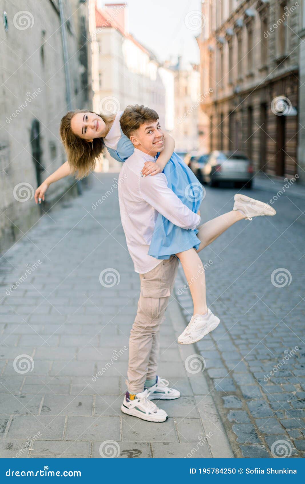 Happy Couple Having Fun Outdoors In The City Young Handsome Man