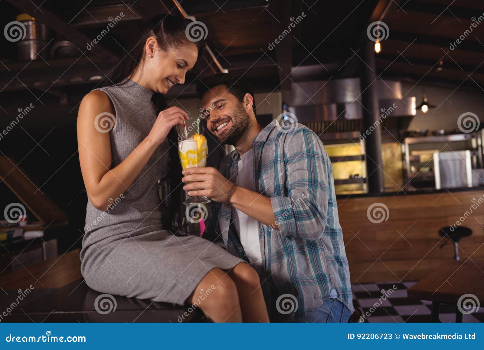 Happy Couple Having Milkshake Stock Image - Image of life, affection ...