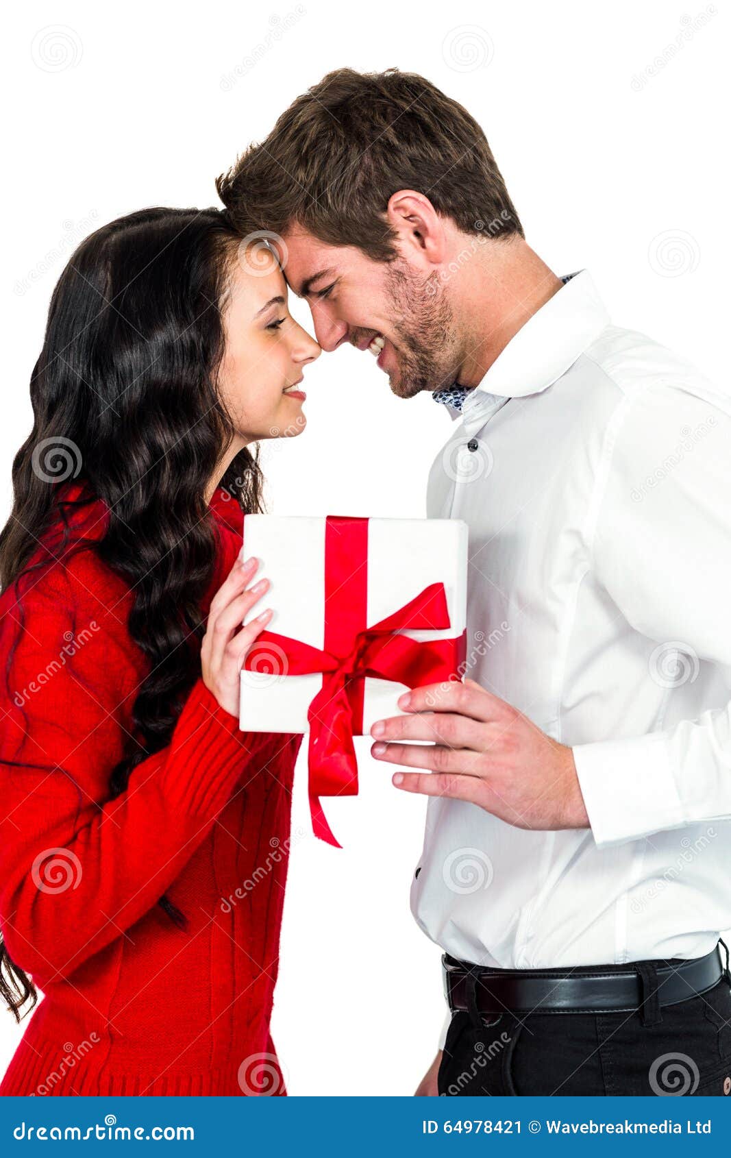 Happy Couple Holding Gift Box Stock Image - Image of giving, exchanging ...