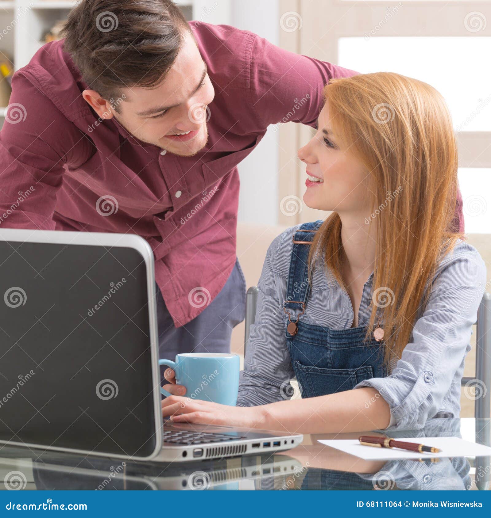 Happy Couple at Home with Laptop Computer Stock Photo - Image of family ...