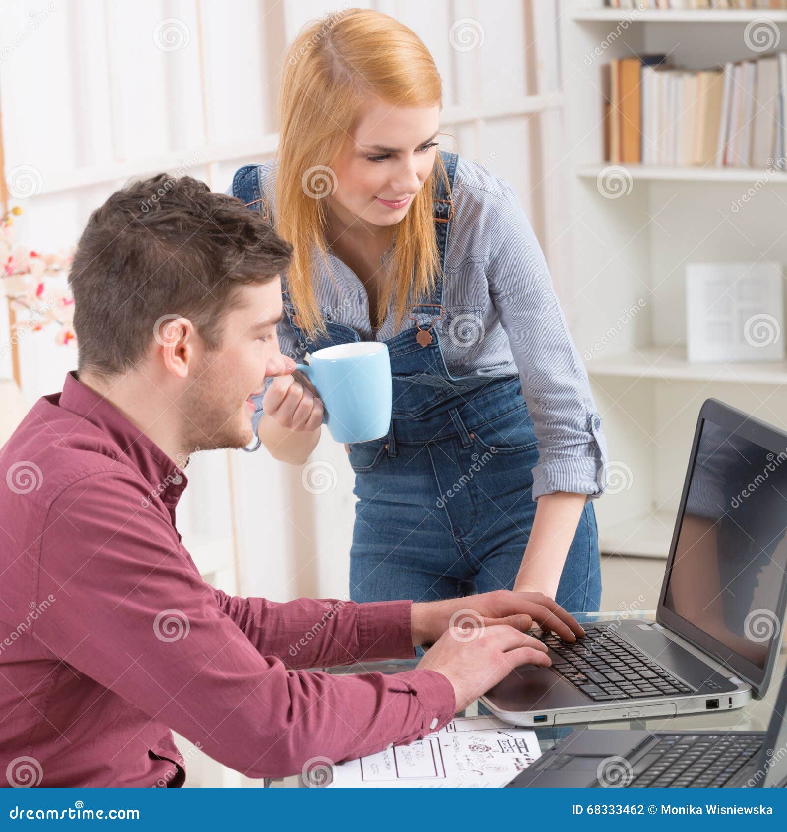 Happy Couple at Home with Laptop Computer Stock Photo - Image of couple ...