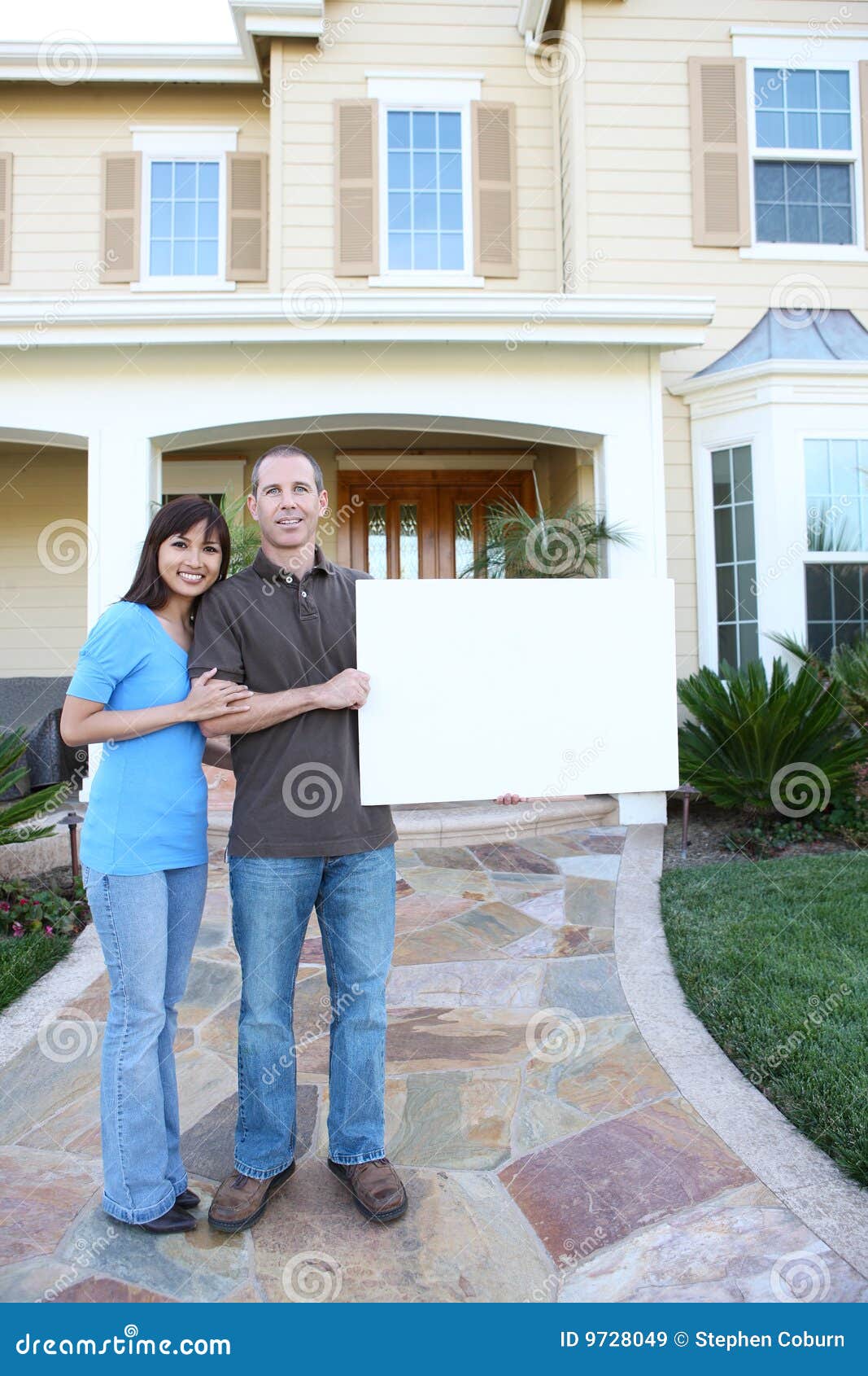 Happy Couple at Home with Sign Stock Image - Image of attractive ...