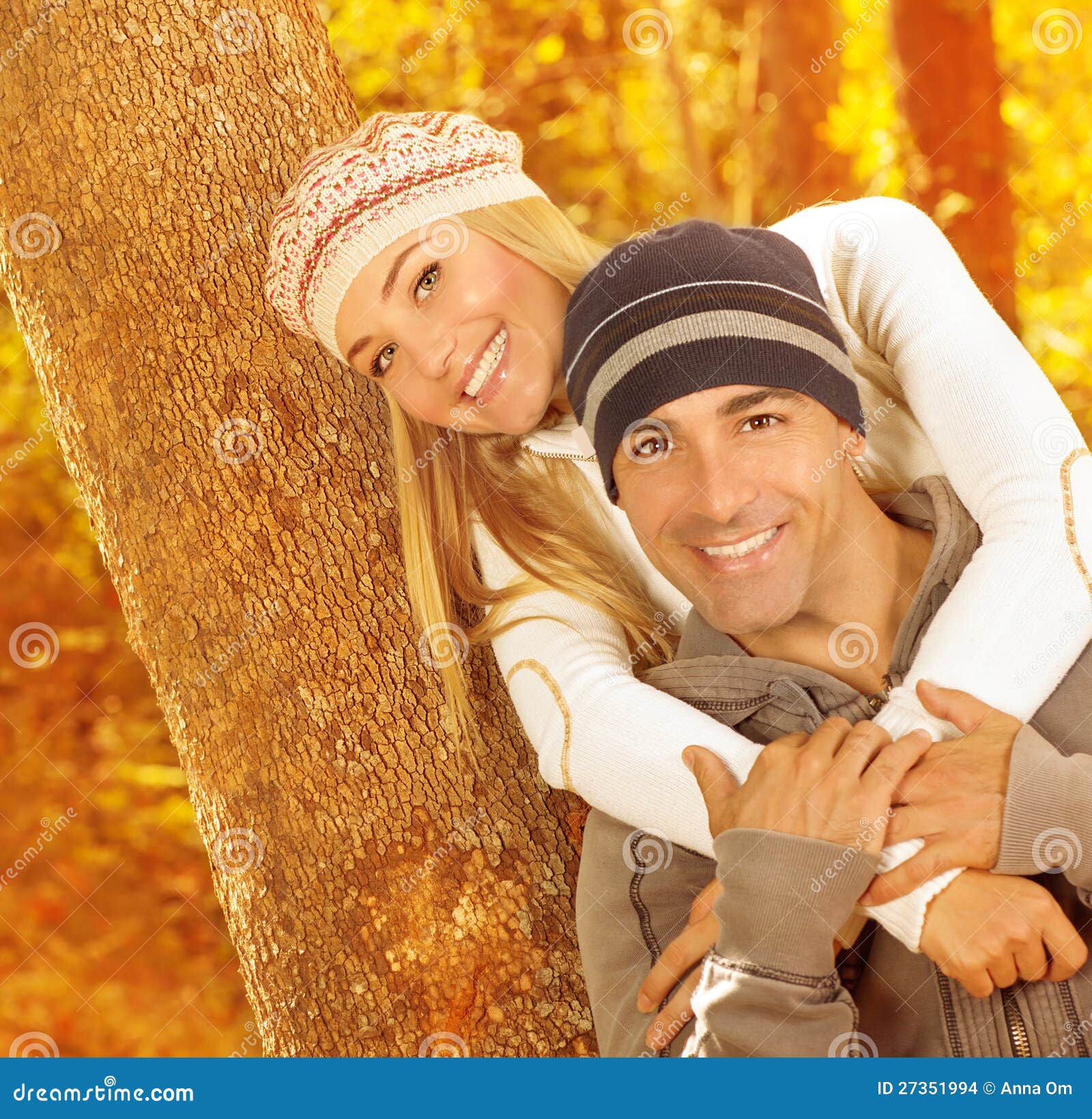 Happy Couple Hugging in Autumn Park Stock Photo - Image of cheerful ...
