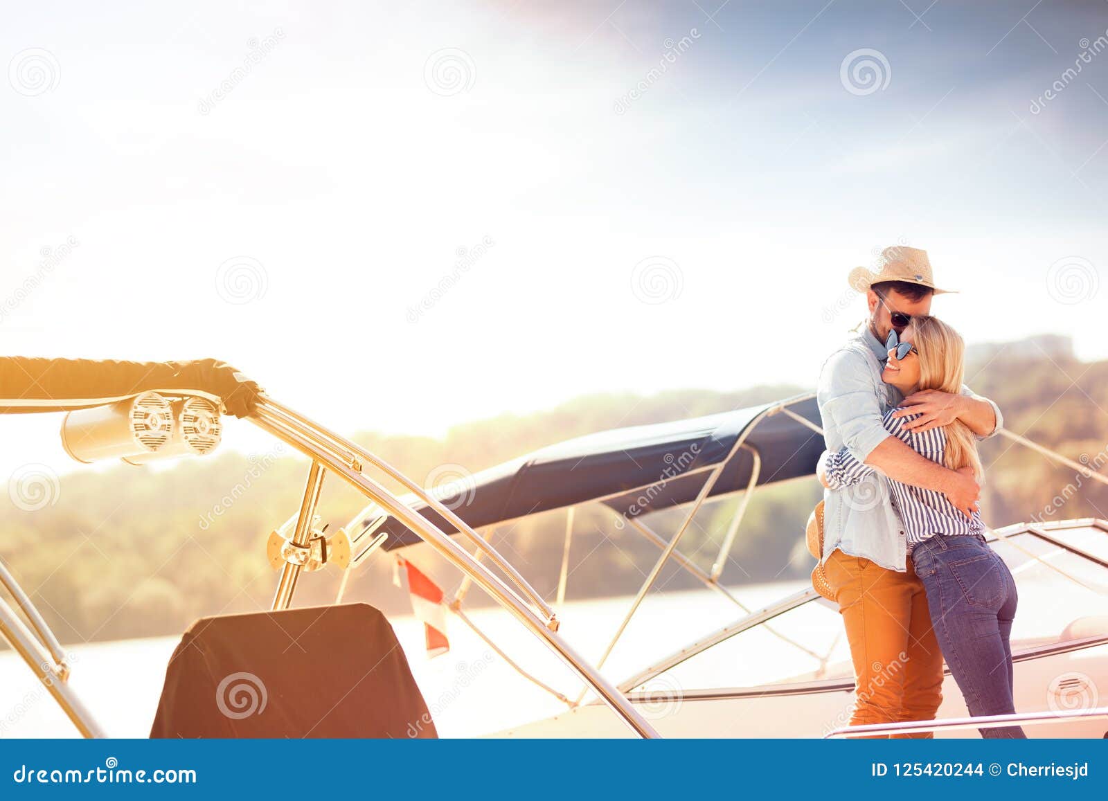 Happy Couple Hugging on Dock Stock Photo - Image of enjoy, idyllic ...