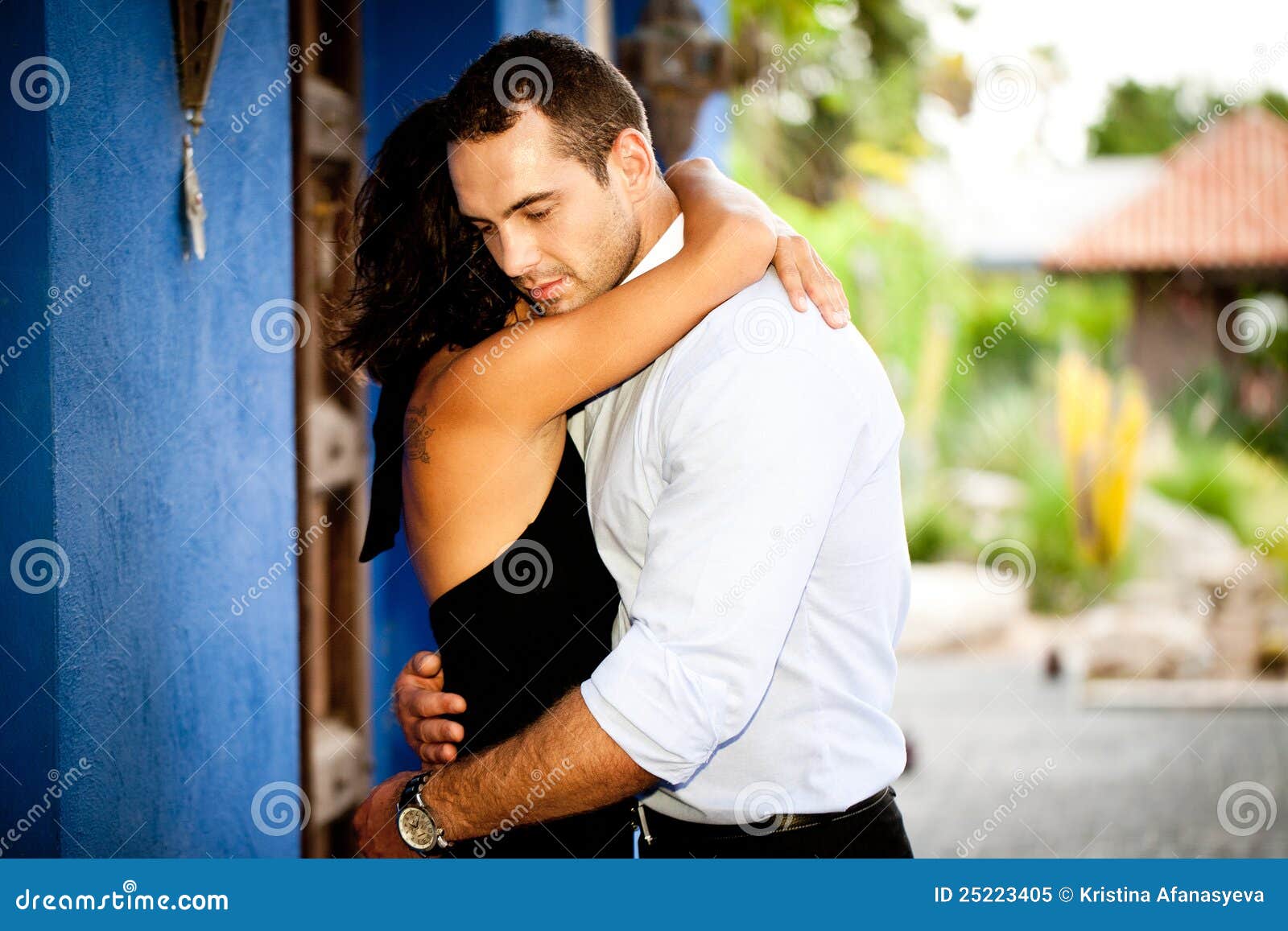 Happy Couple Hugging Outdoors Stock Image - Image of standing ...