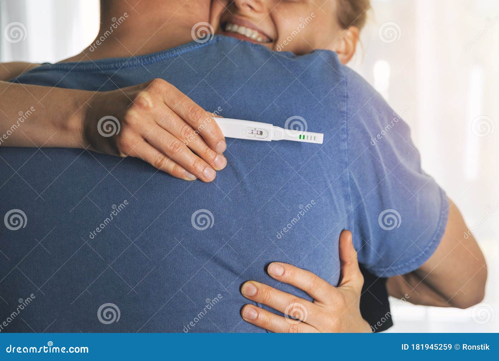 Happy Couple Hugging after Positive Pregnancy Test Stock Image - Image ...