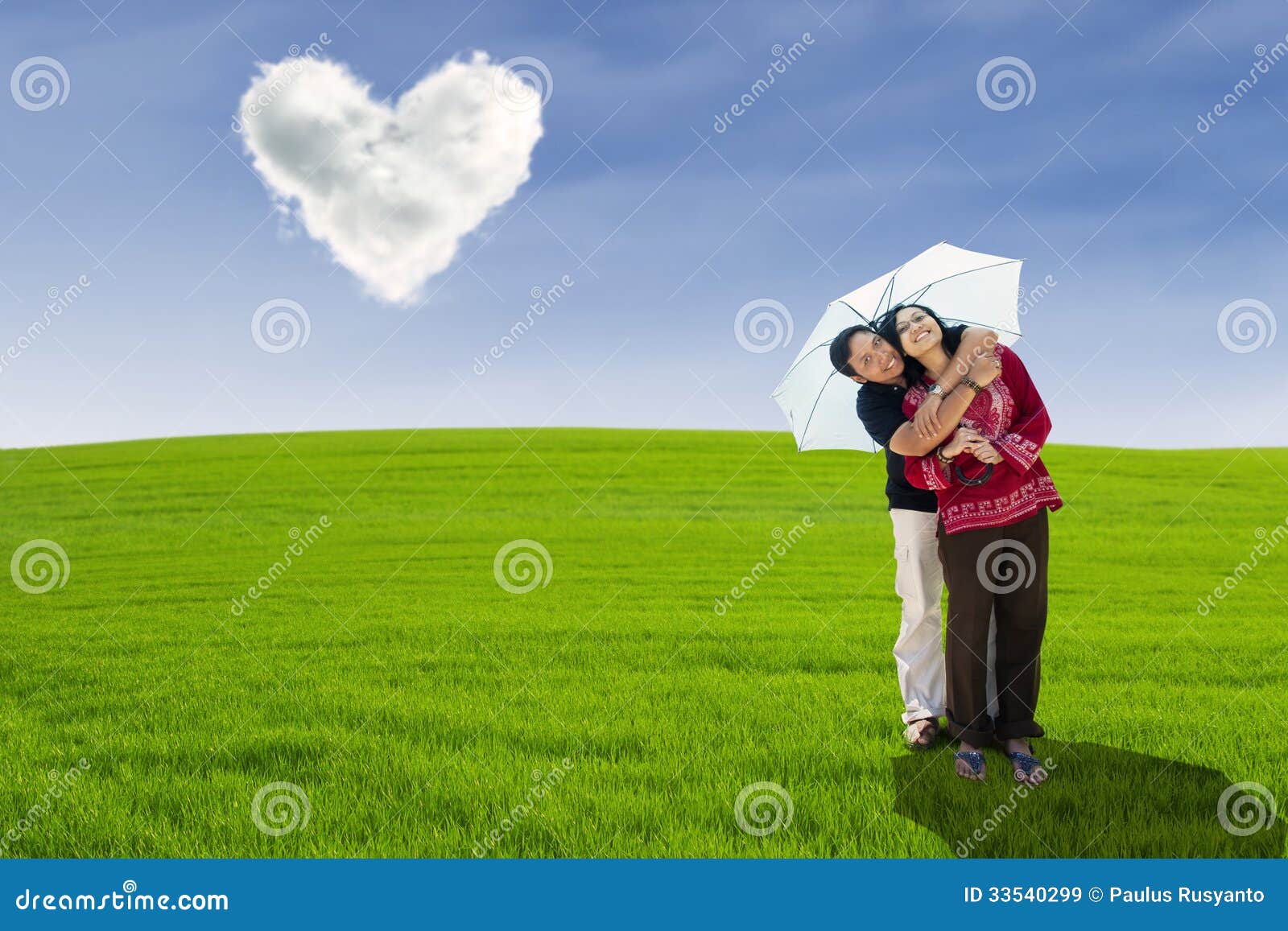 Happy Couple Hugging Under Love Cloud Stock Image - Image of girlfriend ...