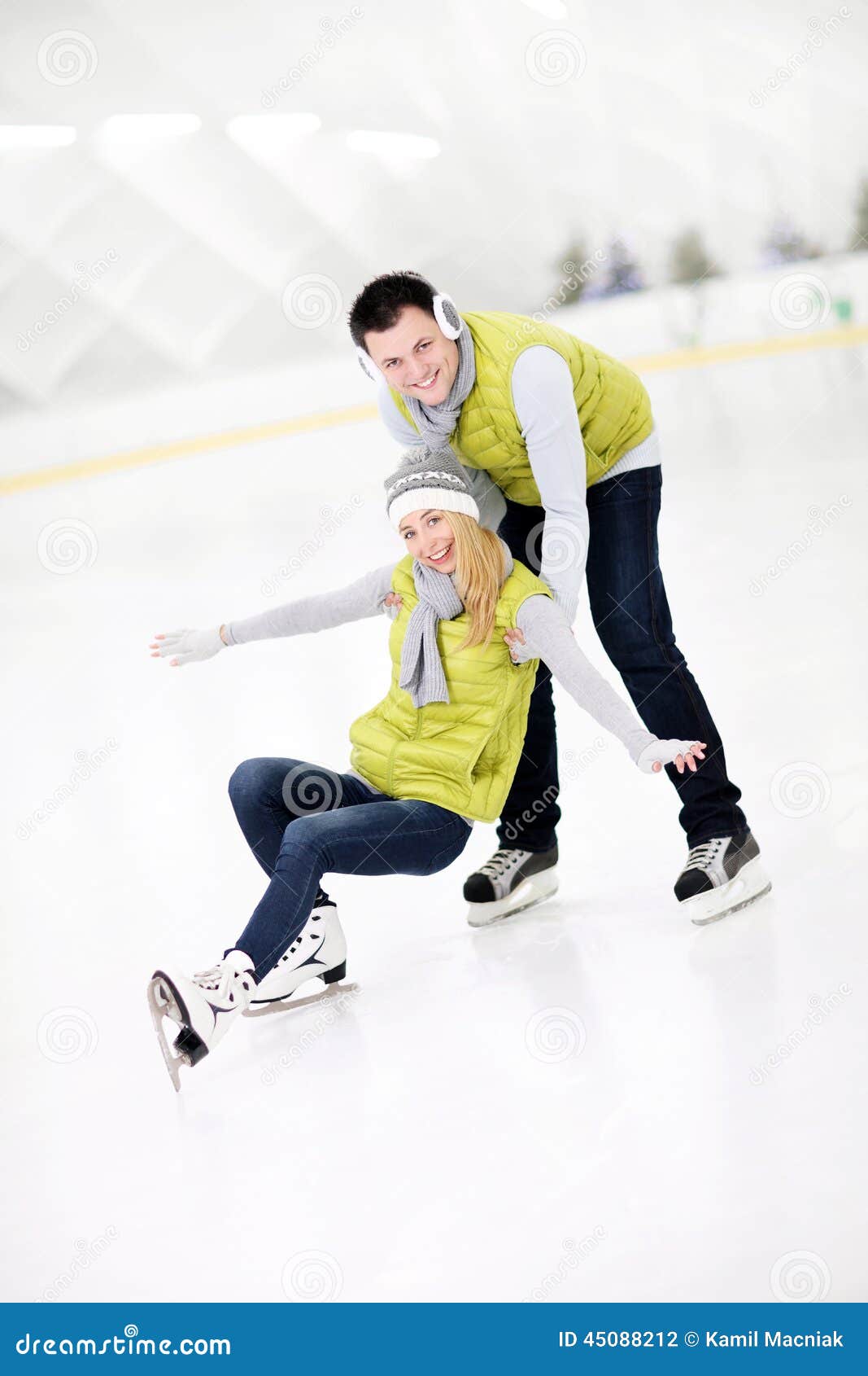 Happy Couple in the Ice Rink Stock Photo - Image of iceskates, active ...