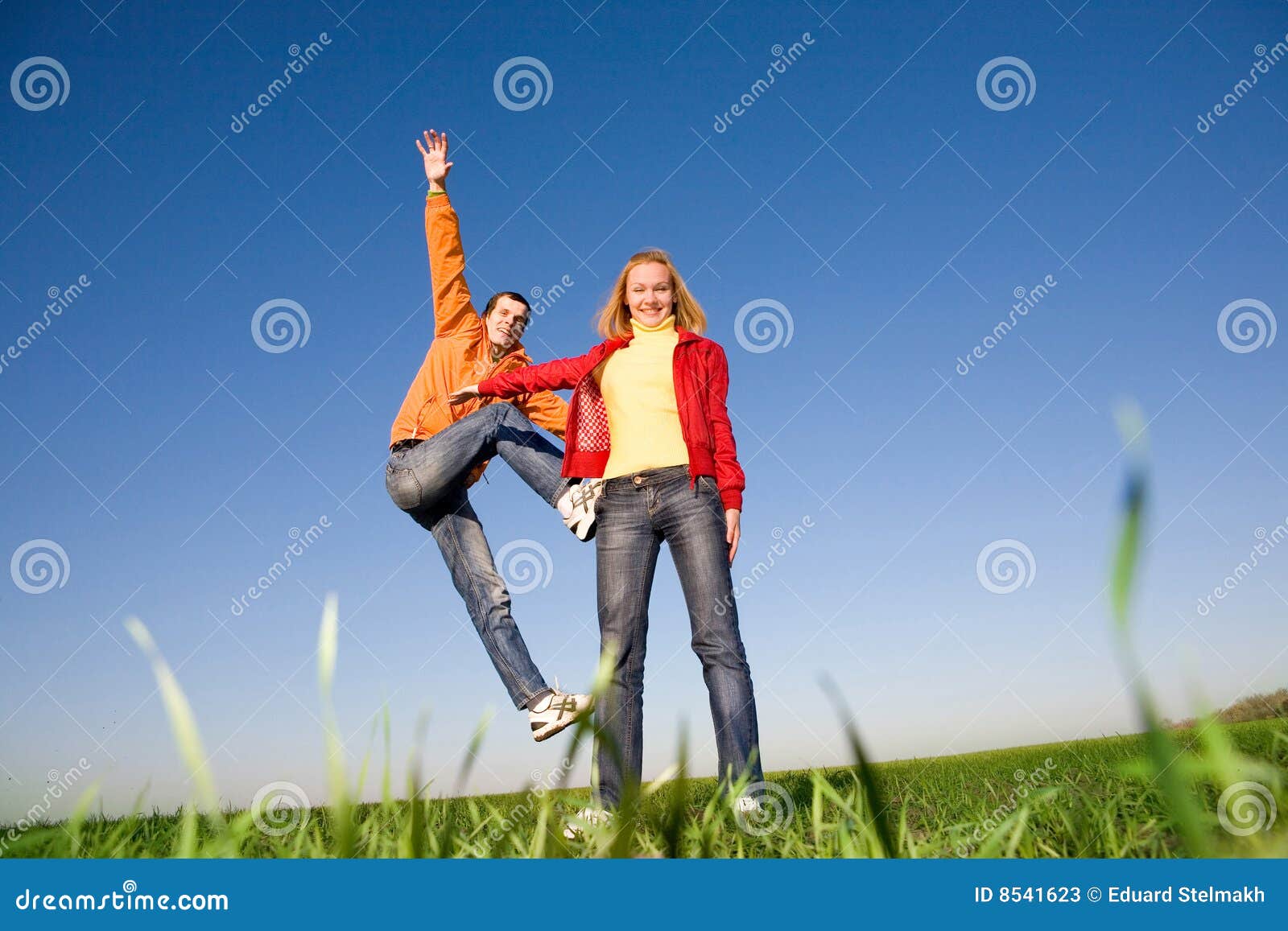 Happy couple jumping stock image. Image of happiness, active - 8541623