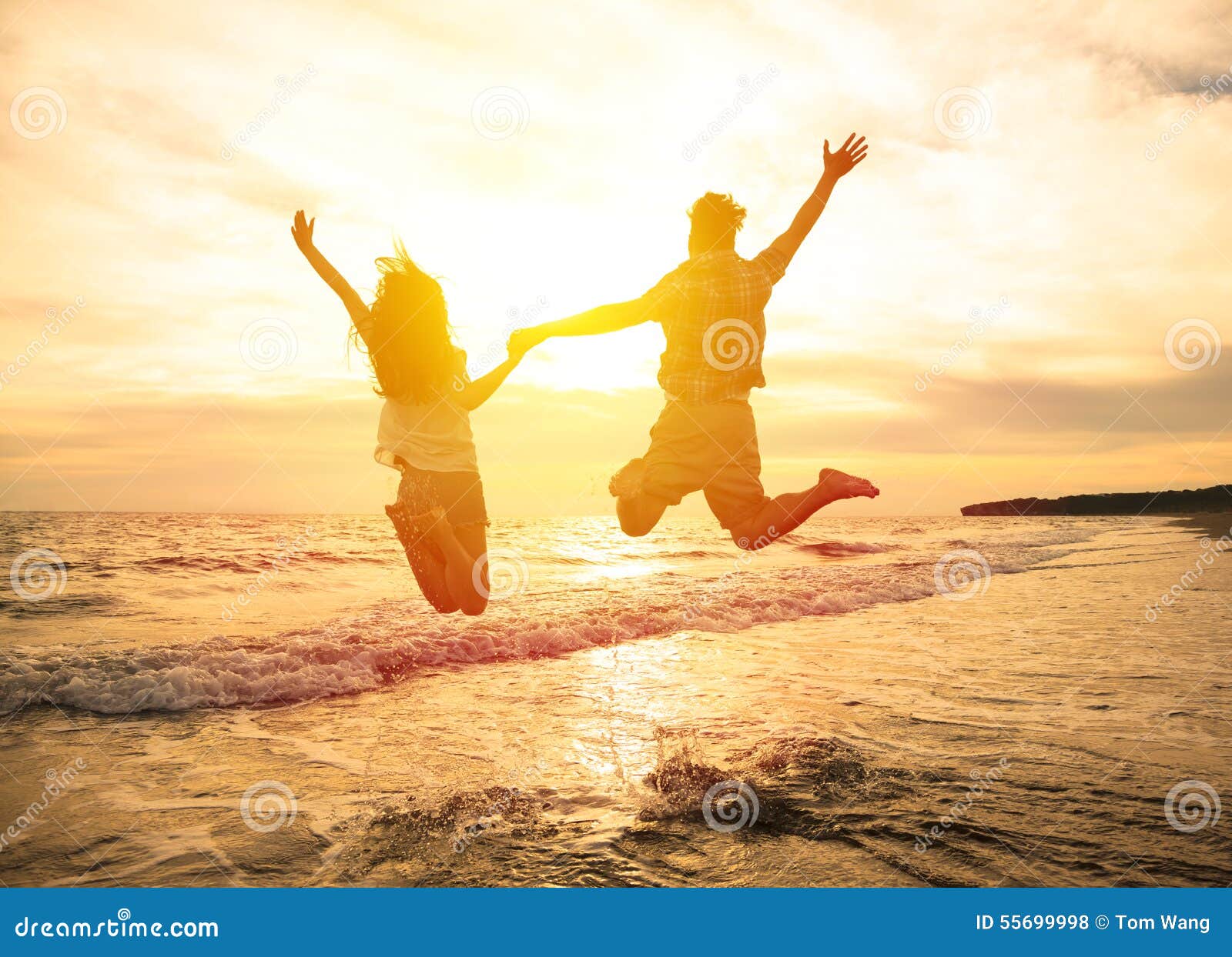 Happy Couple Jumping on Beach Stock Photo - Image of active, asian ...