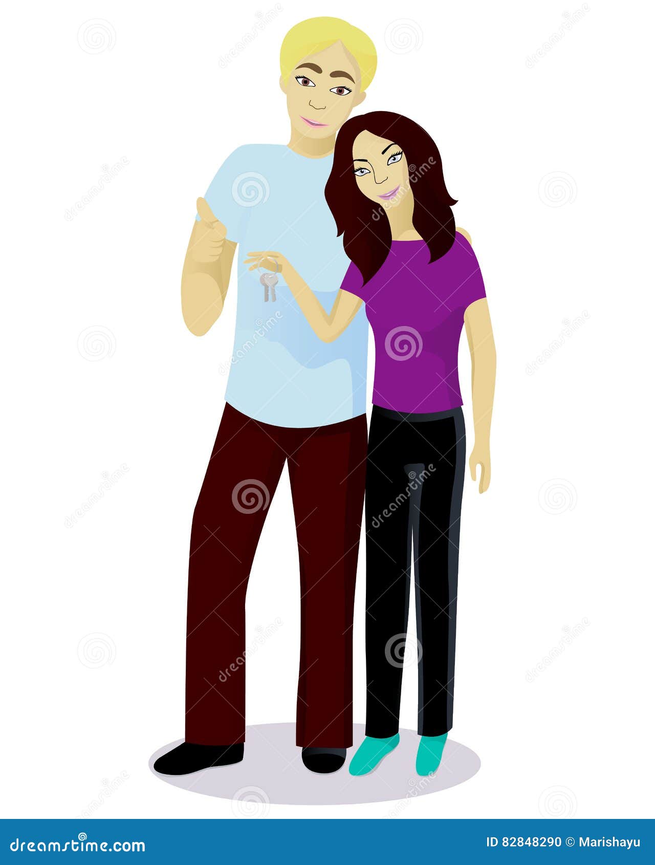 Happy couple with keys stock vector. Illustration of people - 82848290