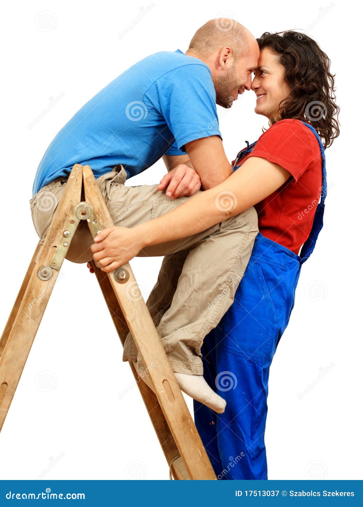 Happy couple on the ladder stock image. Image of smile - 17513037
