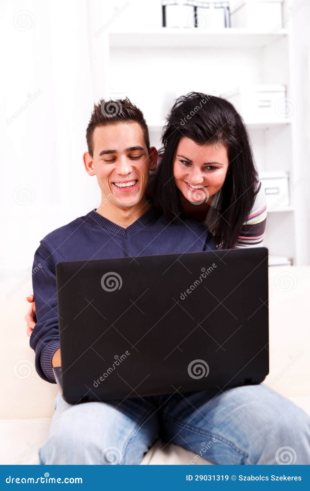Happy couple with laptop stock image. Image of male, internet - 29031319