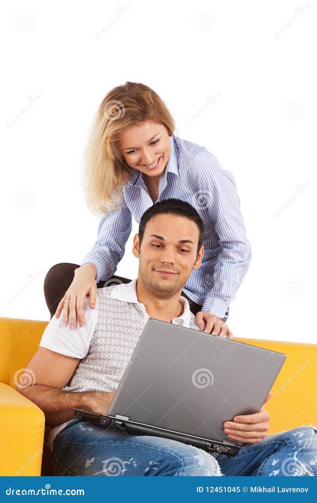 Happy Couple with Laptop Computer Stock Image - Image of person, smile ...