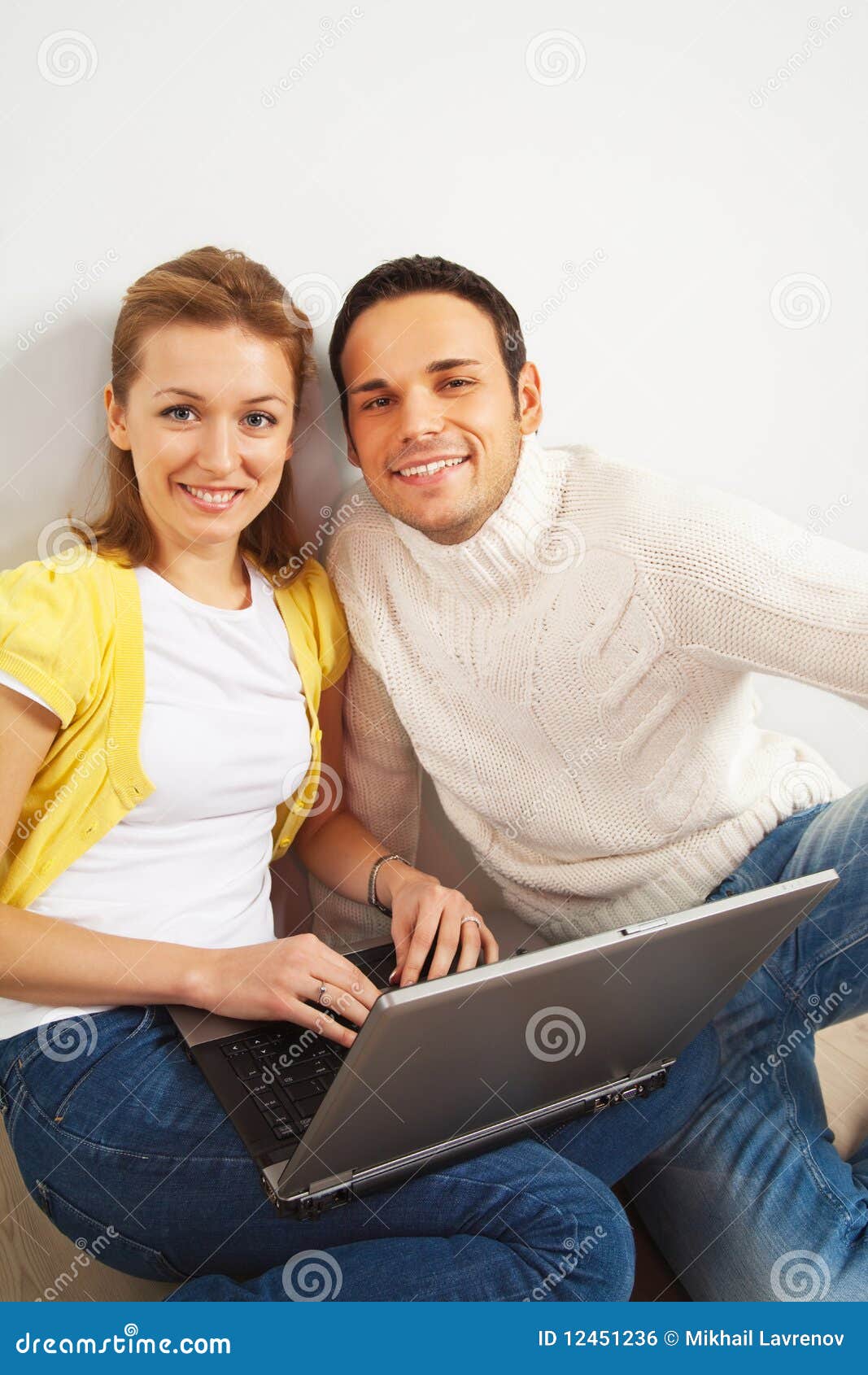 Happy Couple with Laptop Computer Stock Photo - Image of couple ...