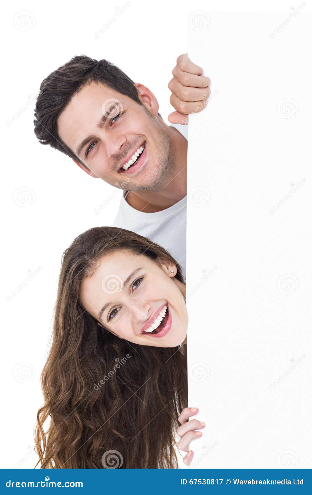 Happy Couple Looking Over a Poster Stock Image - Image of hair ...