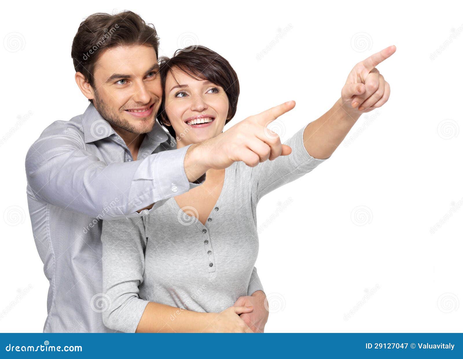 Happy Couple Looking and Pointing into the Distance Stock Image - Image ...