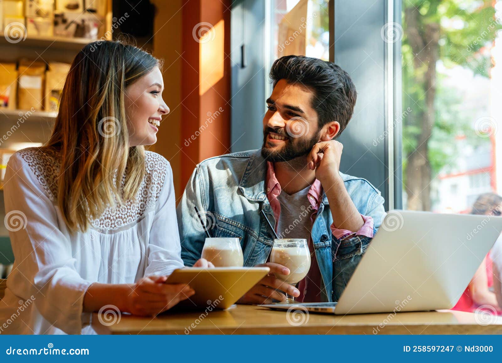 Happy Couple in Love Using Digital Devises for Work, Study or Social ...