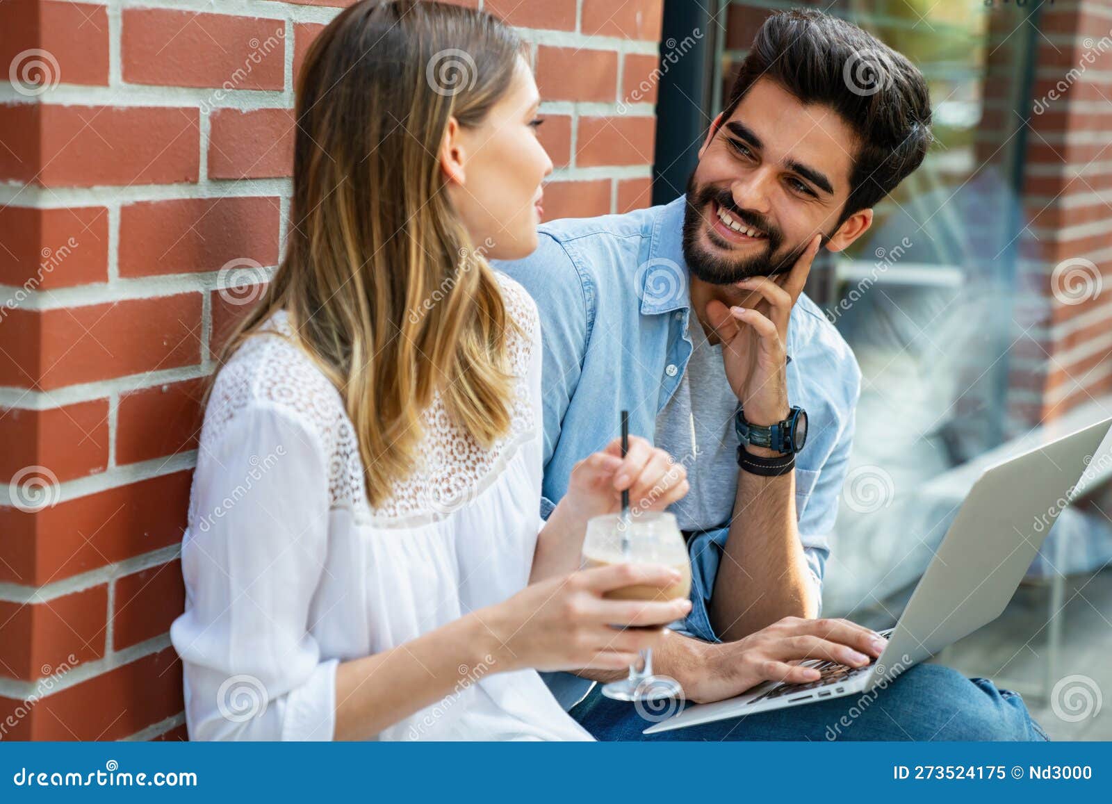 Happy Couple in Love Using Digital Devises for Work, Study or Social ...