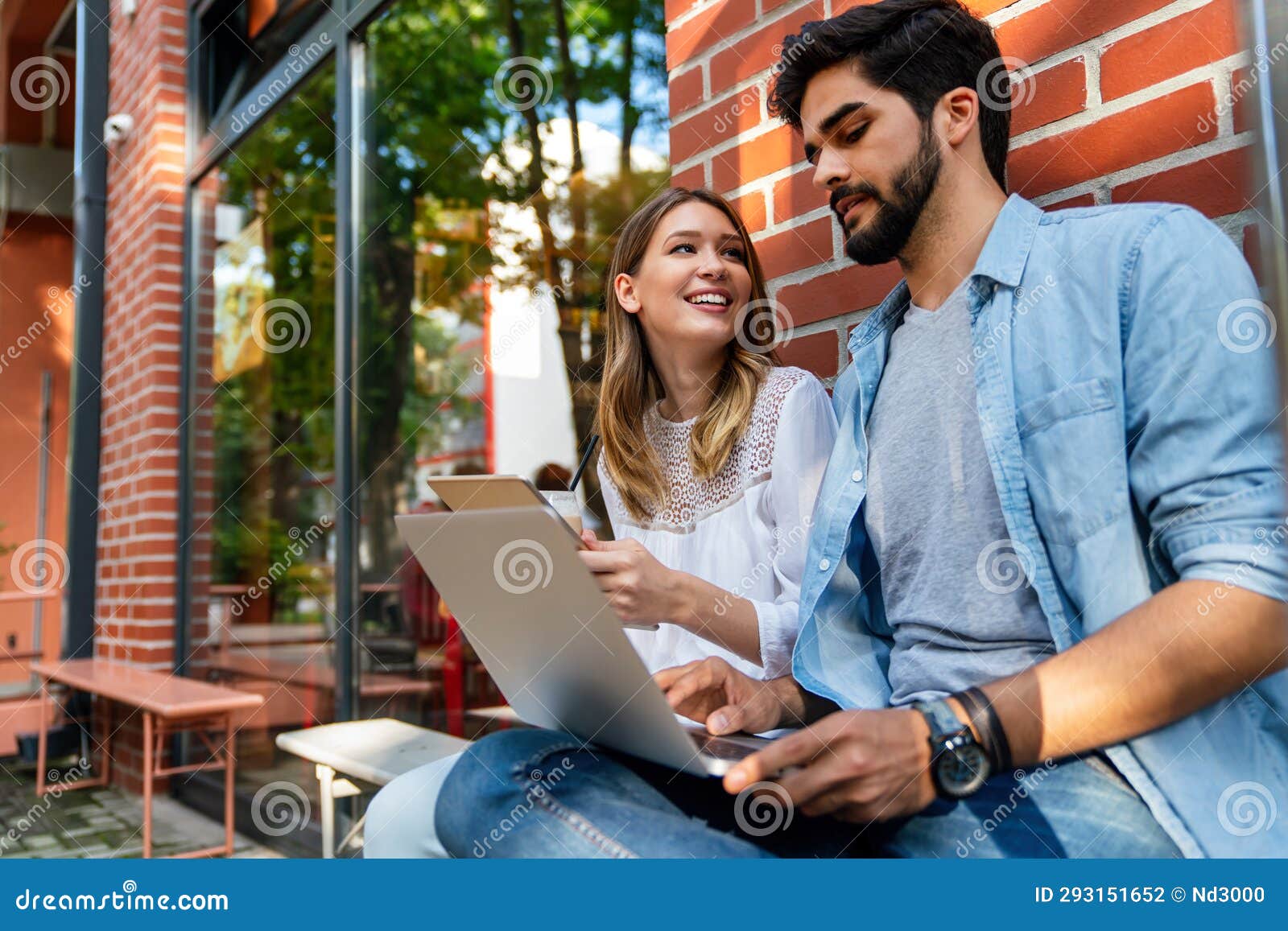 Happy Couple in Love Using Digital Devises for Work, Study or Social ...