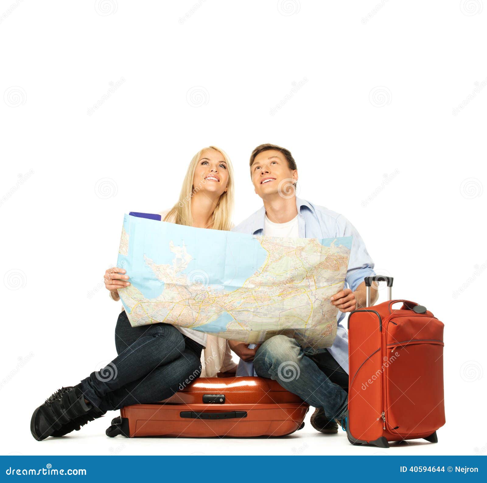 Happy couple with map stock photo. Image of baggage, couple - 40594644