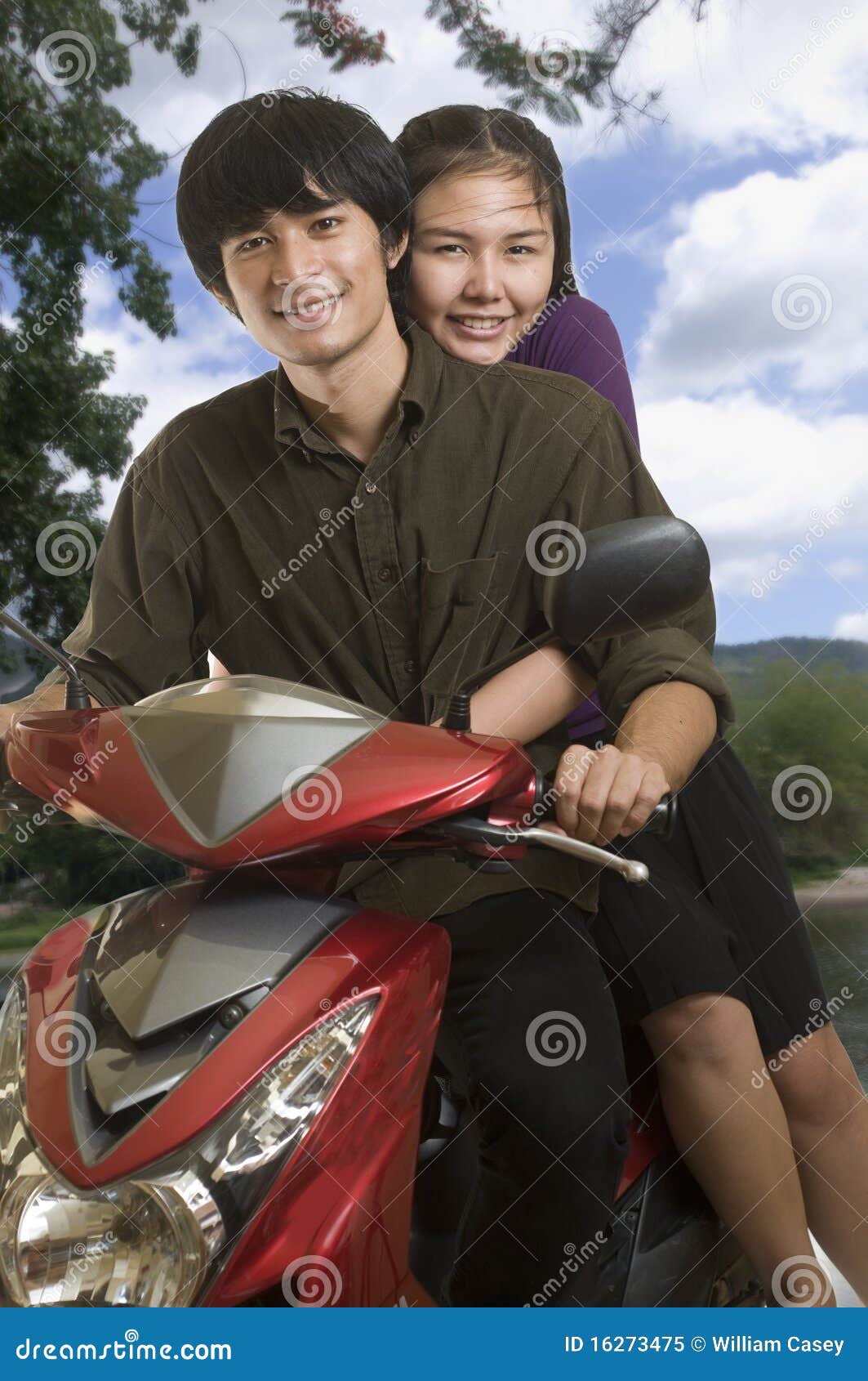 Happy Couple on Motor Scooter Stock Image - Image of woman, love: 16273475