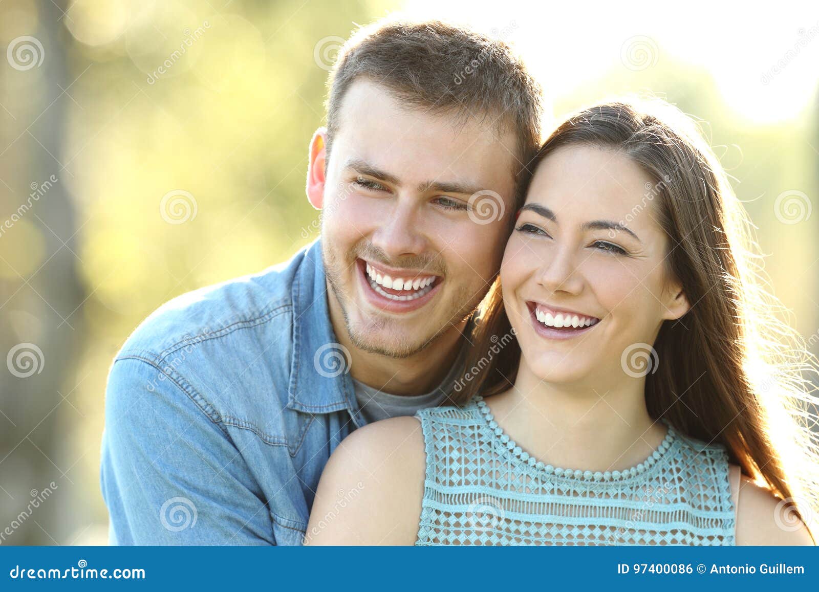 Happy Couple with Perfect Smile Looking at Side Stock Photo - Image of ...
