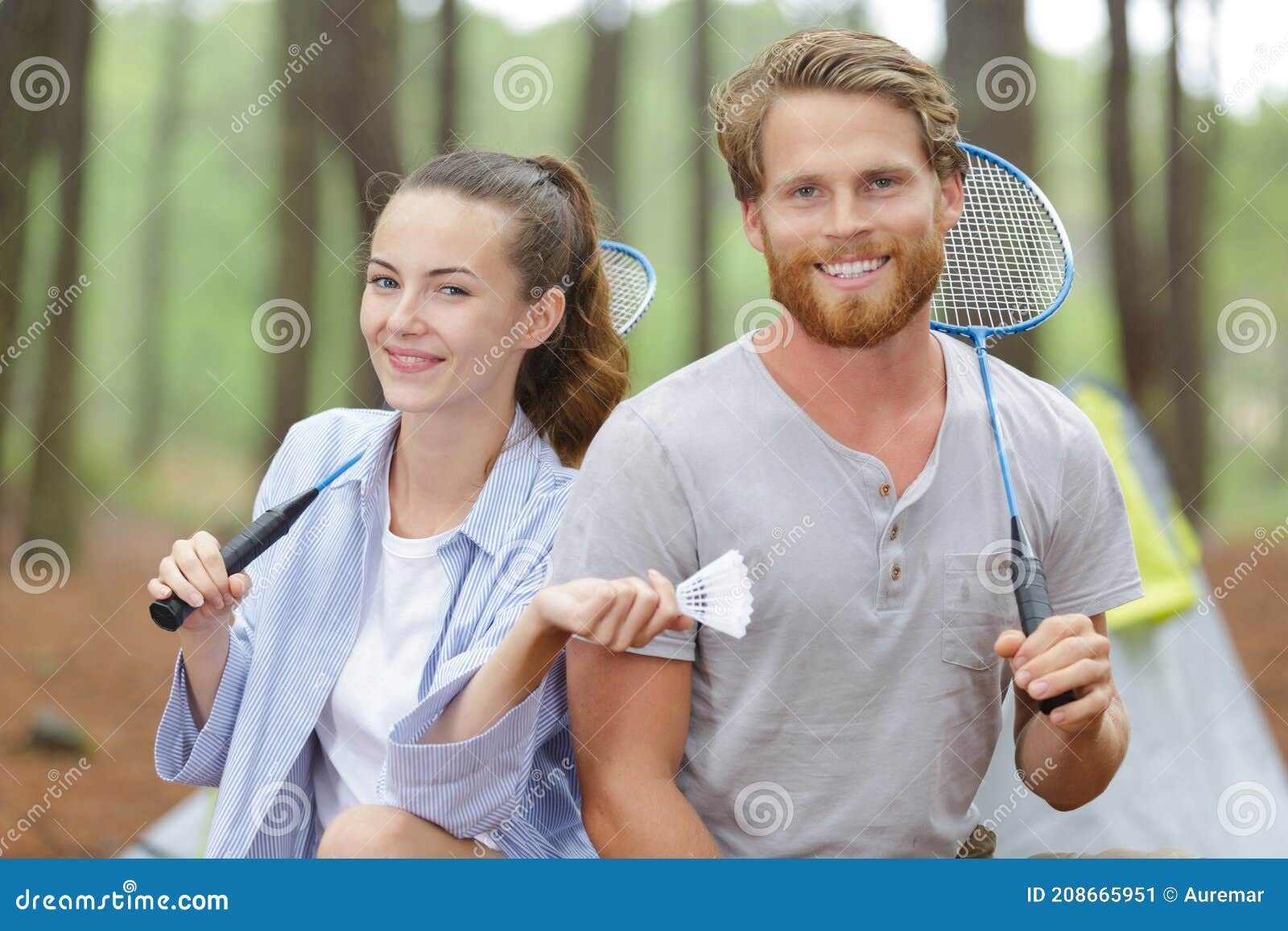 Happy Couple Playing Badminton in Park Stock Image - Image of smiling ...