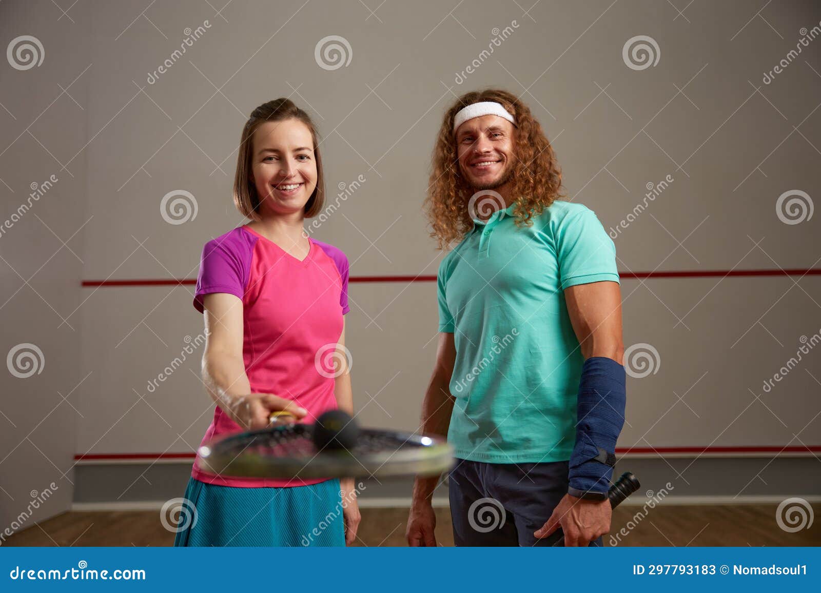 Happy Couple Posing for Camera after Squash Game Stock Image - Image of ...