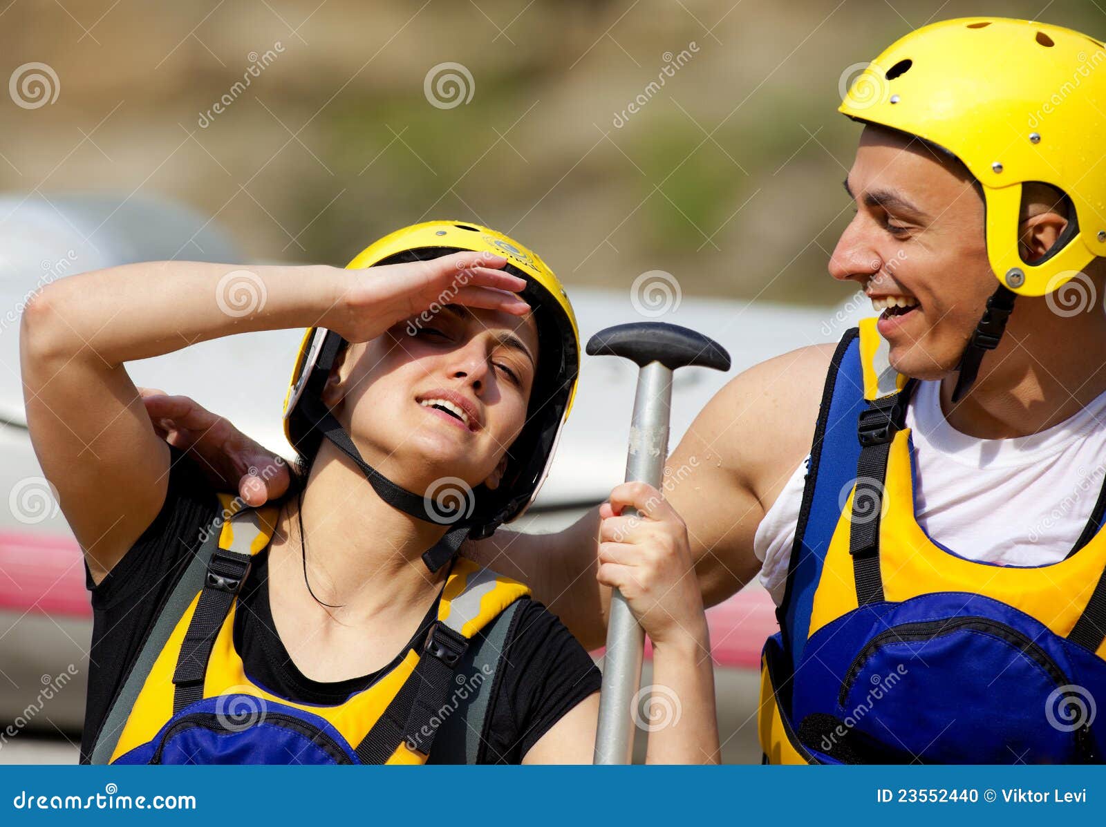 Rafting - Smiling Mature Woman In Black Swimsuit Standing On Swimming ...