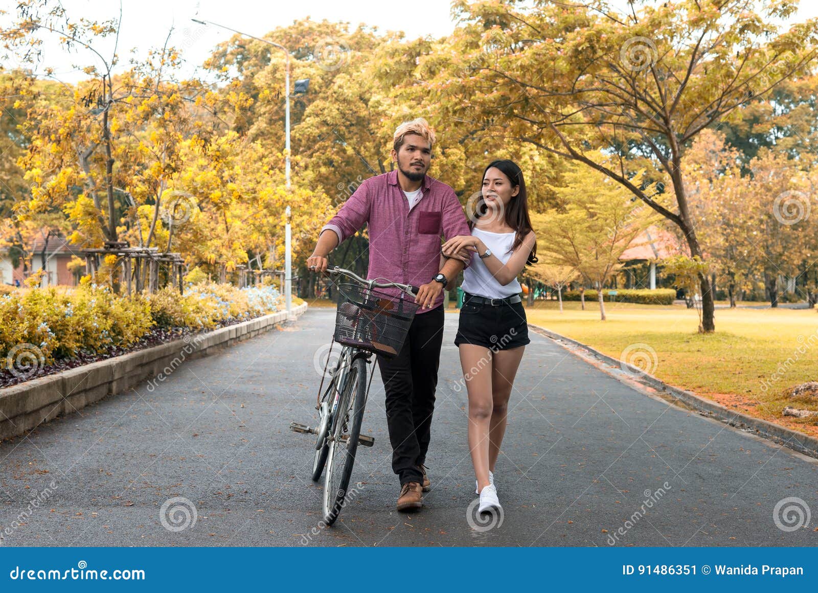 Happy Couple Riding Bicycle in the Park, Stock Image - Image of life ...