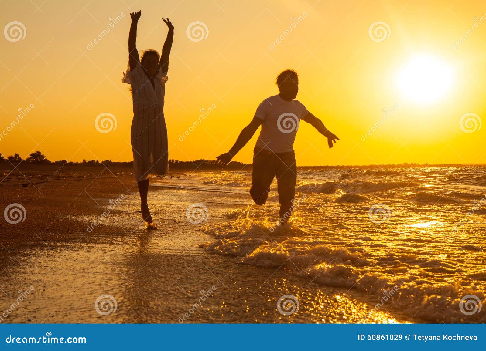 Happy Couple Running on the Beach Stock Image - Image of people ...