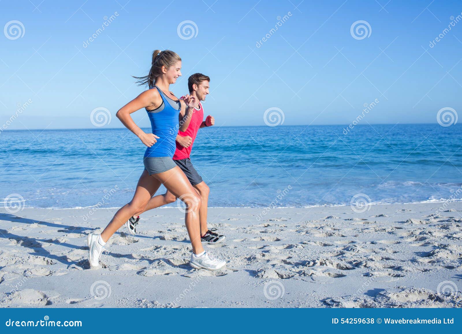 Happy Couple Running Together beside the Water Stock Photo - Image of ...