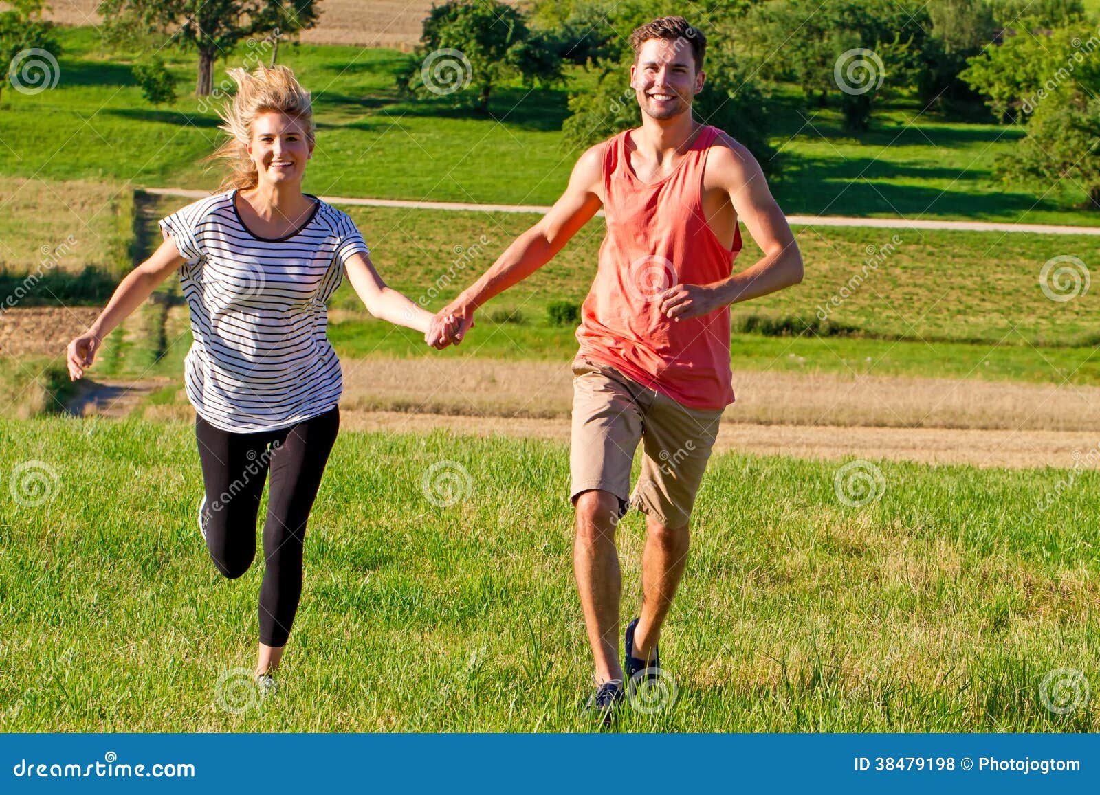 Happy couple running stock photo. Image of couple, adult - 38479198