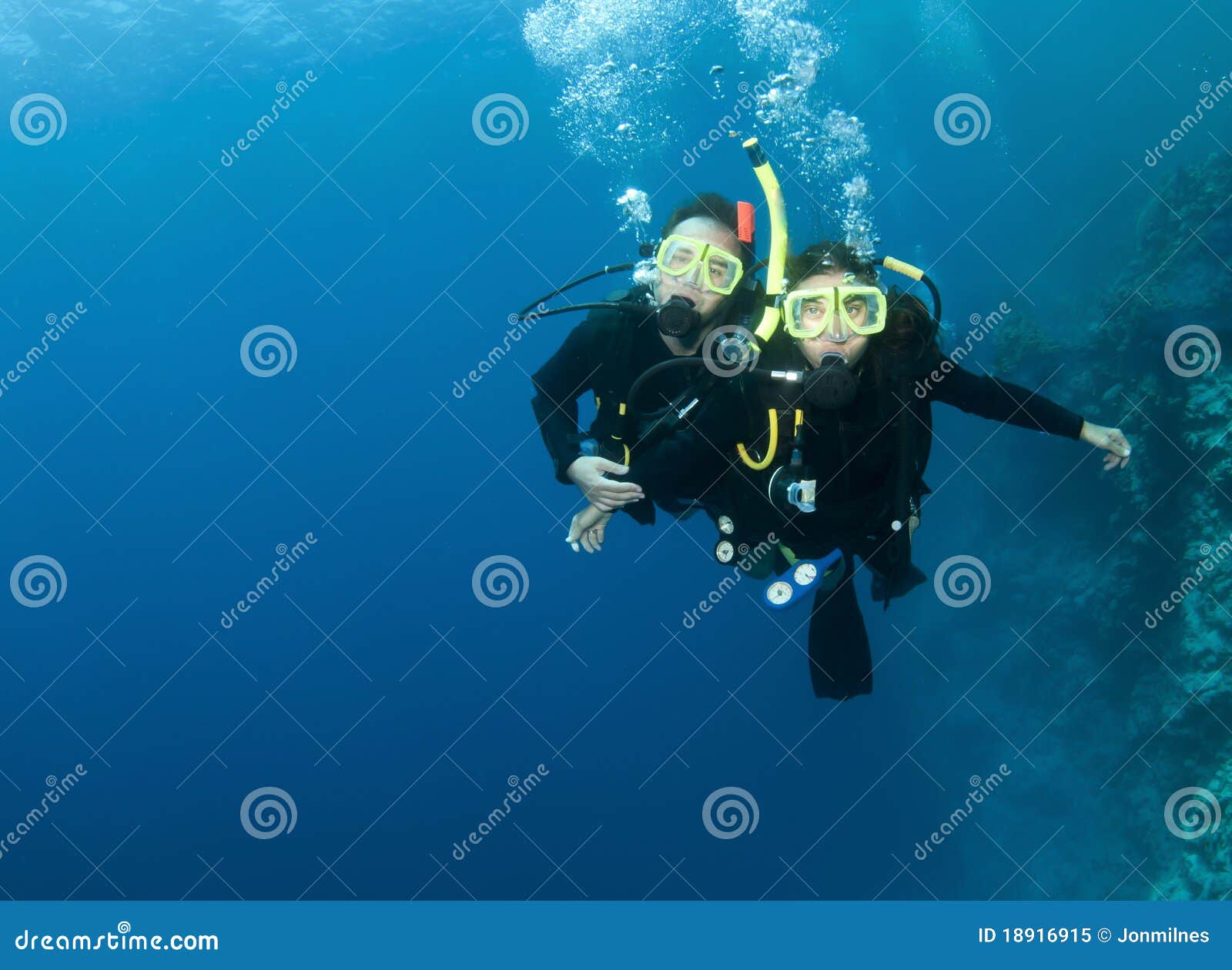 Happy Couple Scuba Dive Together Stock Image - Image of dive, portrait ...