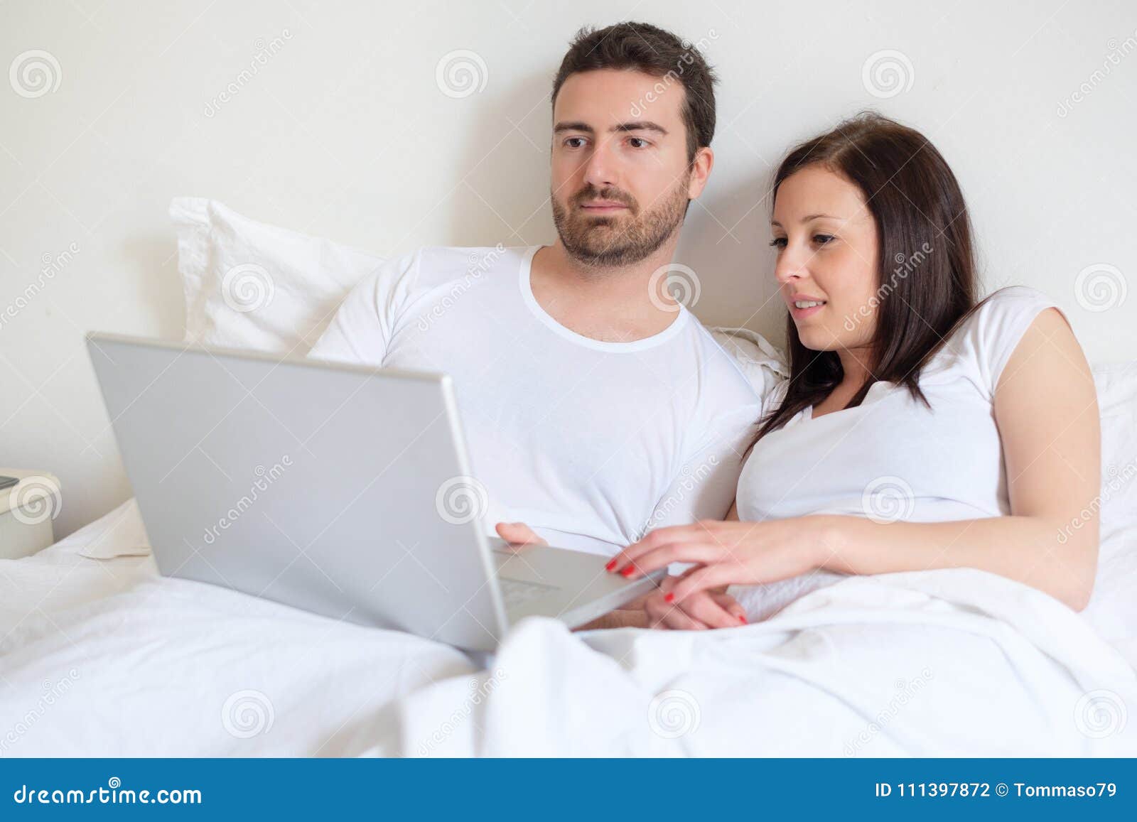 Happy Couple Searching for Consumer Advice in Internet Stock Photo ...