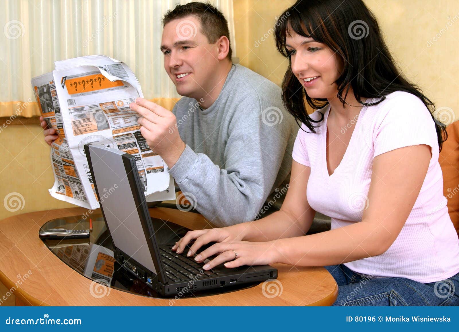 Happy Couple Searching Informations Stock Photo - Image of smiling ...