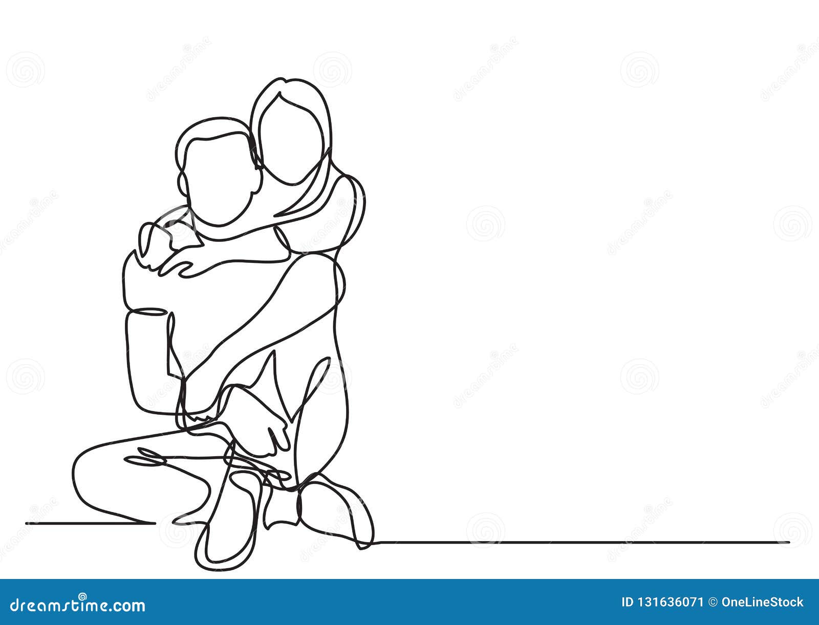 Happy Couple Sitting Embracing Continuous Line Drawing Stock Vector