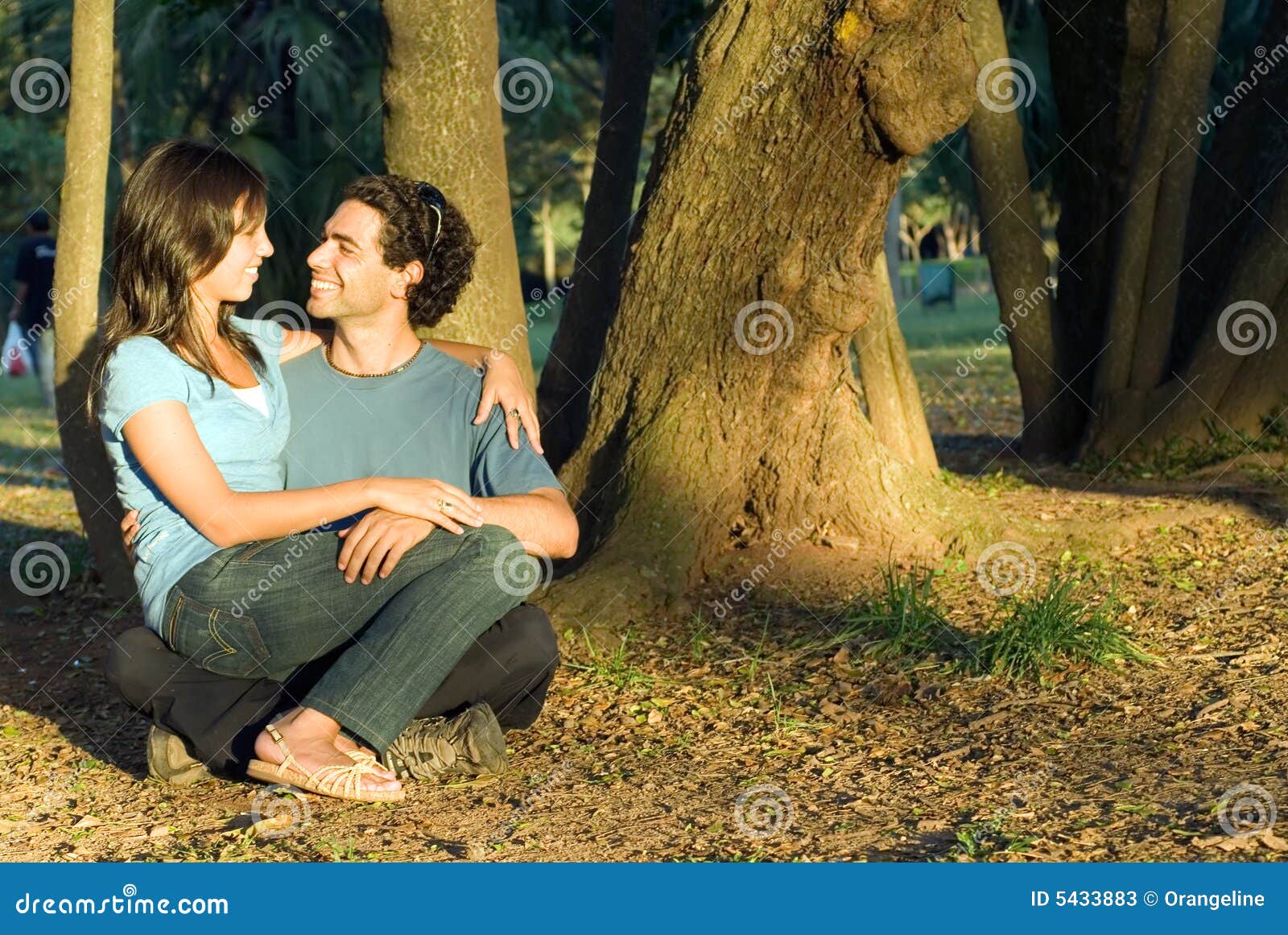 Happy Couple Sitting in the Woods. Horizontal Stock Image - Image of ...